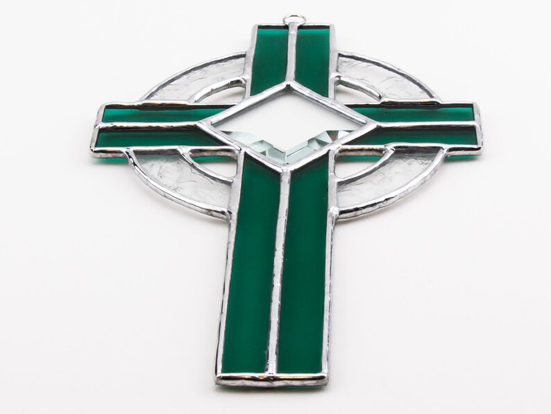 Stained Glass Teal Green Celtic Cross Suncatcher | Etsy