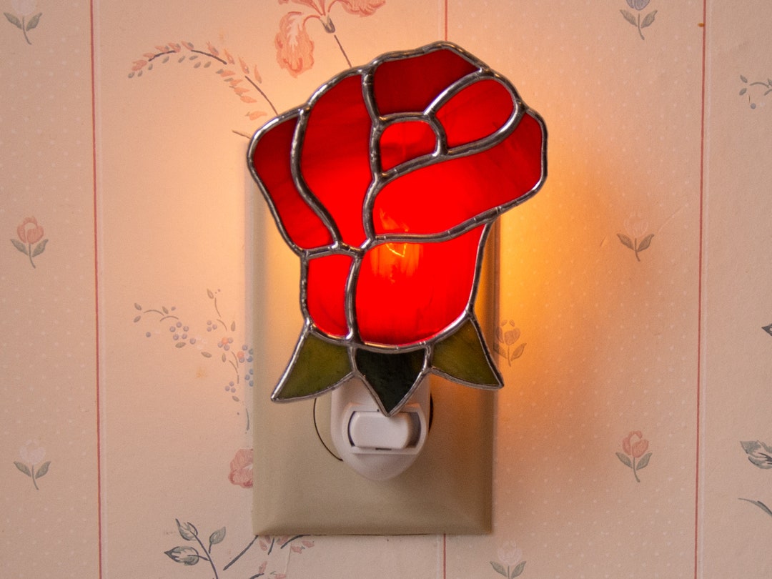 Stained Glass Red Rose Night Light - Etsy