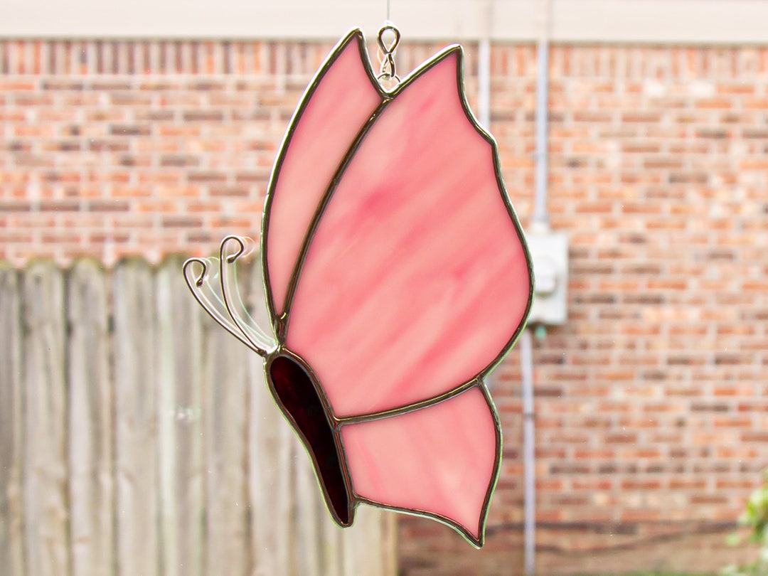 Stained Glass Pink Butterfly Suncatcher - Etsy