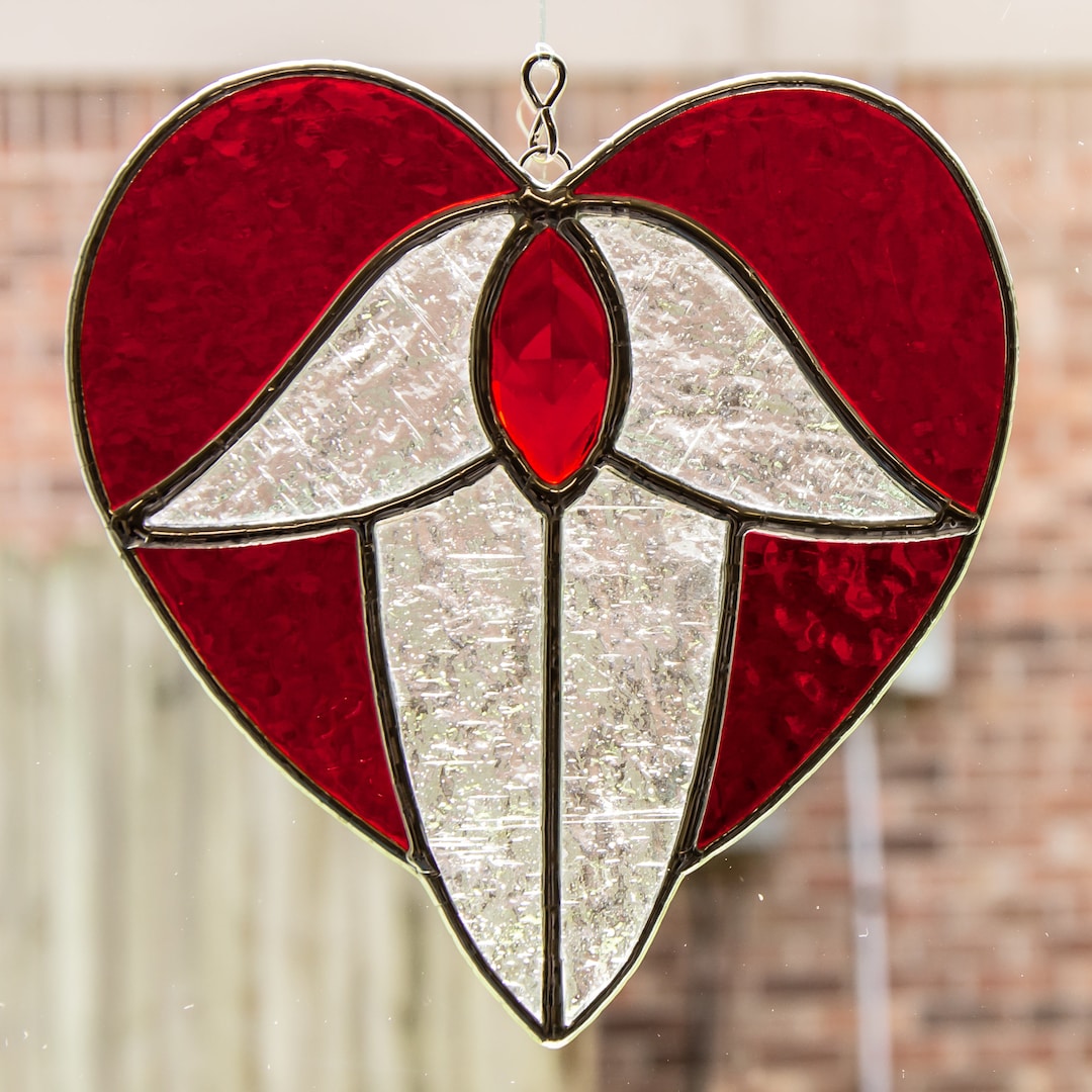 Stained Glass Red Heart Suncatcher - Etsy