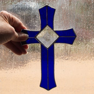 Stained Glass Blue Cross Suncatcher - Etsy