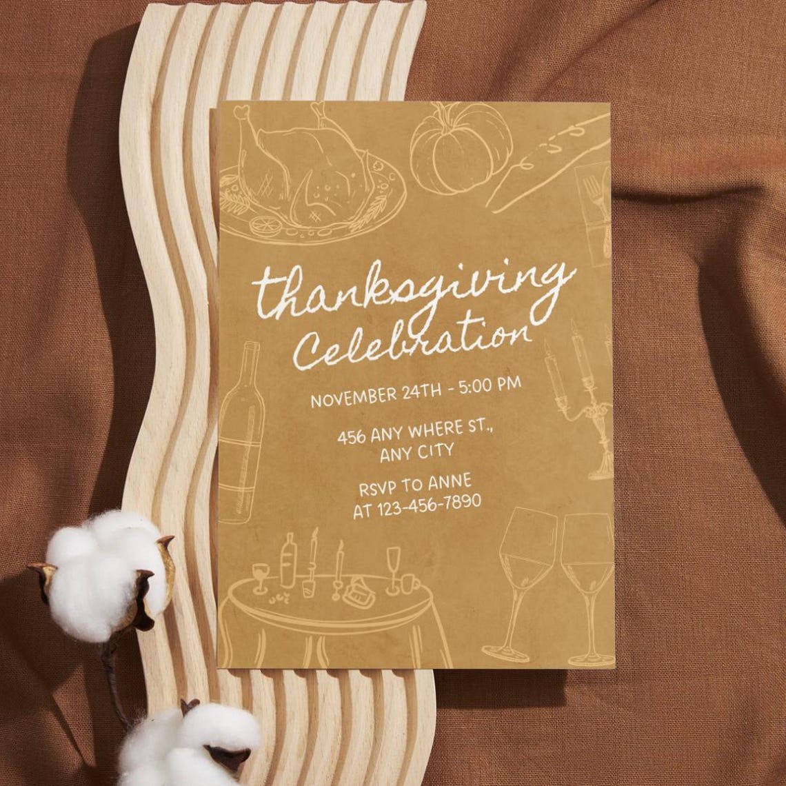Thanksgiving Invitation, Friendsgiving Dinner Invitation, Menu and ...