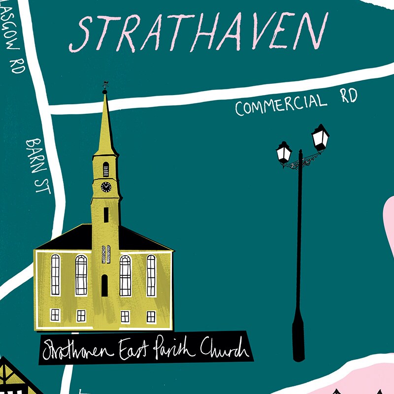 Strathaven Map Giclee Print Teal colour Graduation Gift | Etsy