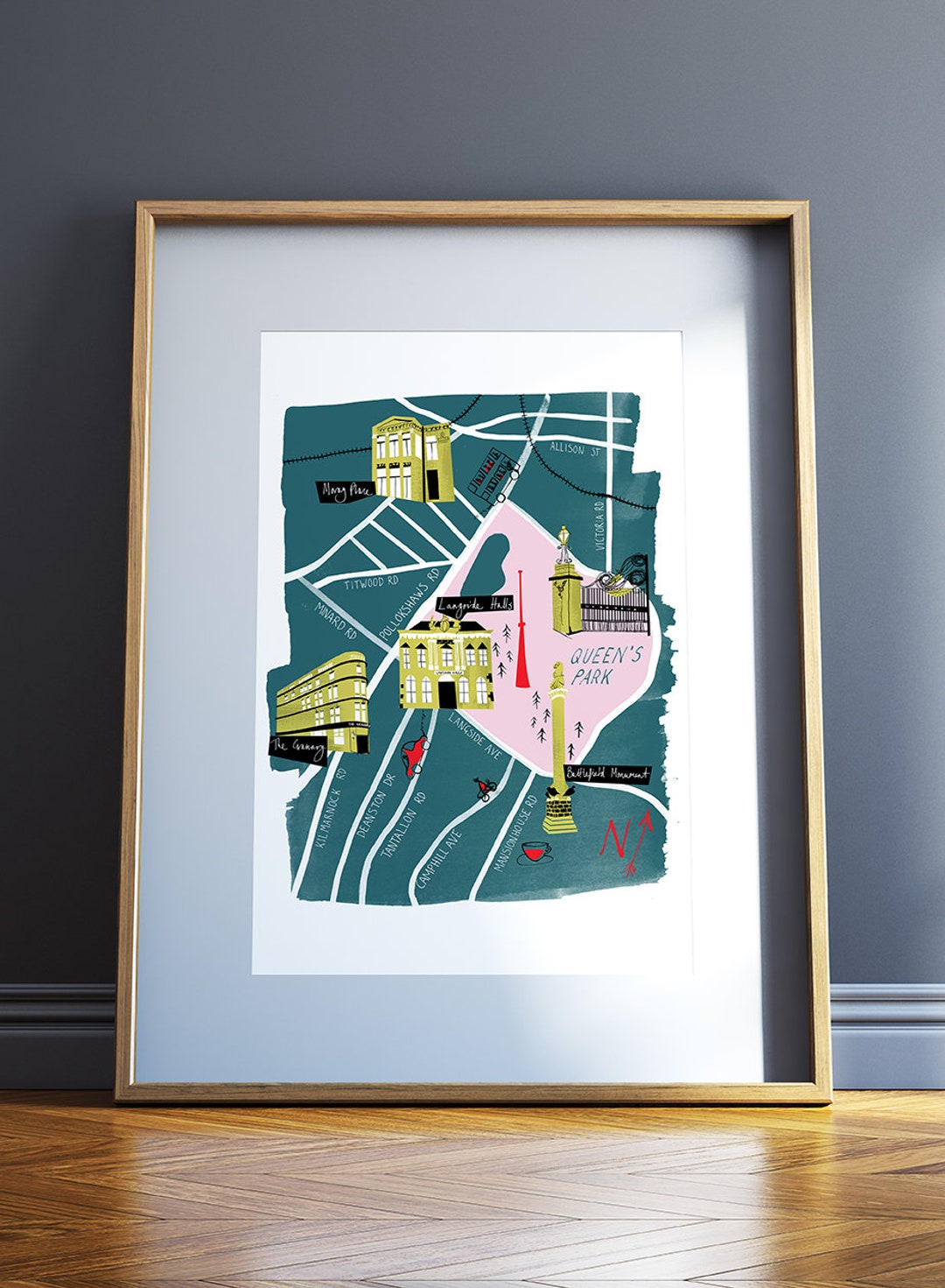 Glasgow Map Shawlands Giclee Print Teal Colour Graduation - Etsy
