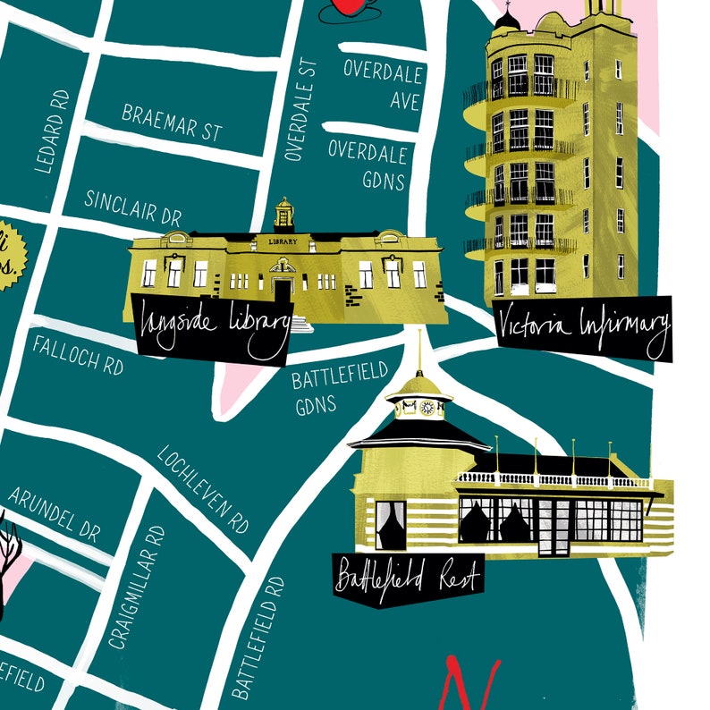 Glasgow Map Battlefield & Langside Giclee Print Teal Colour - Etsy