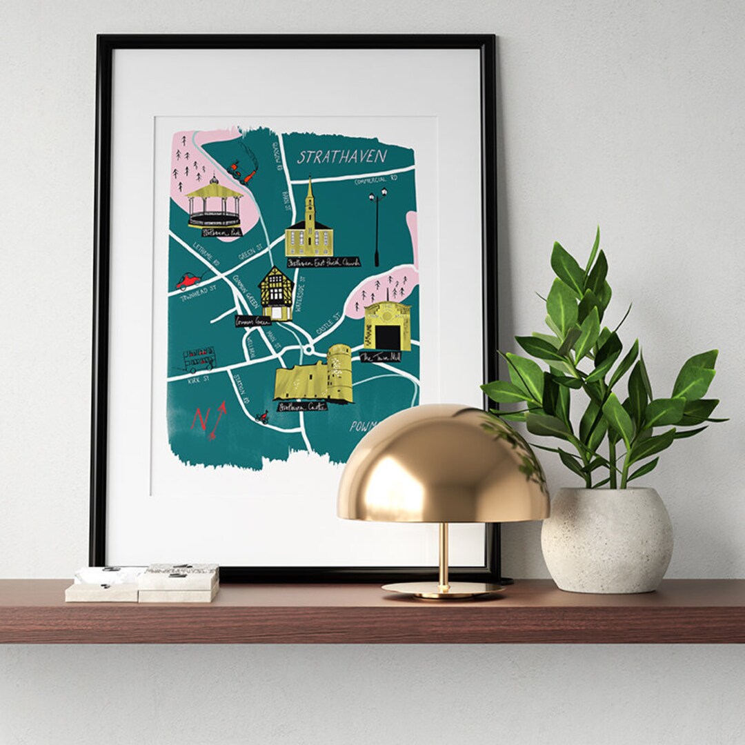 Strathaven Map Giclee Print Teal Colour Graduation Gift Scotland Print ...