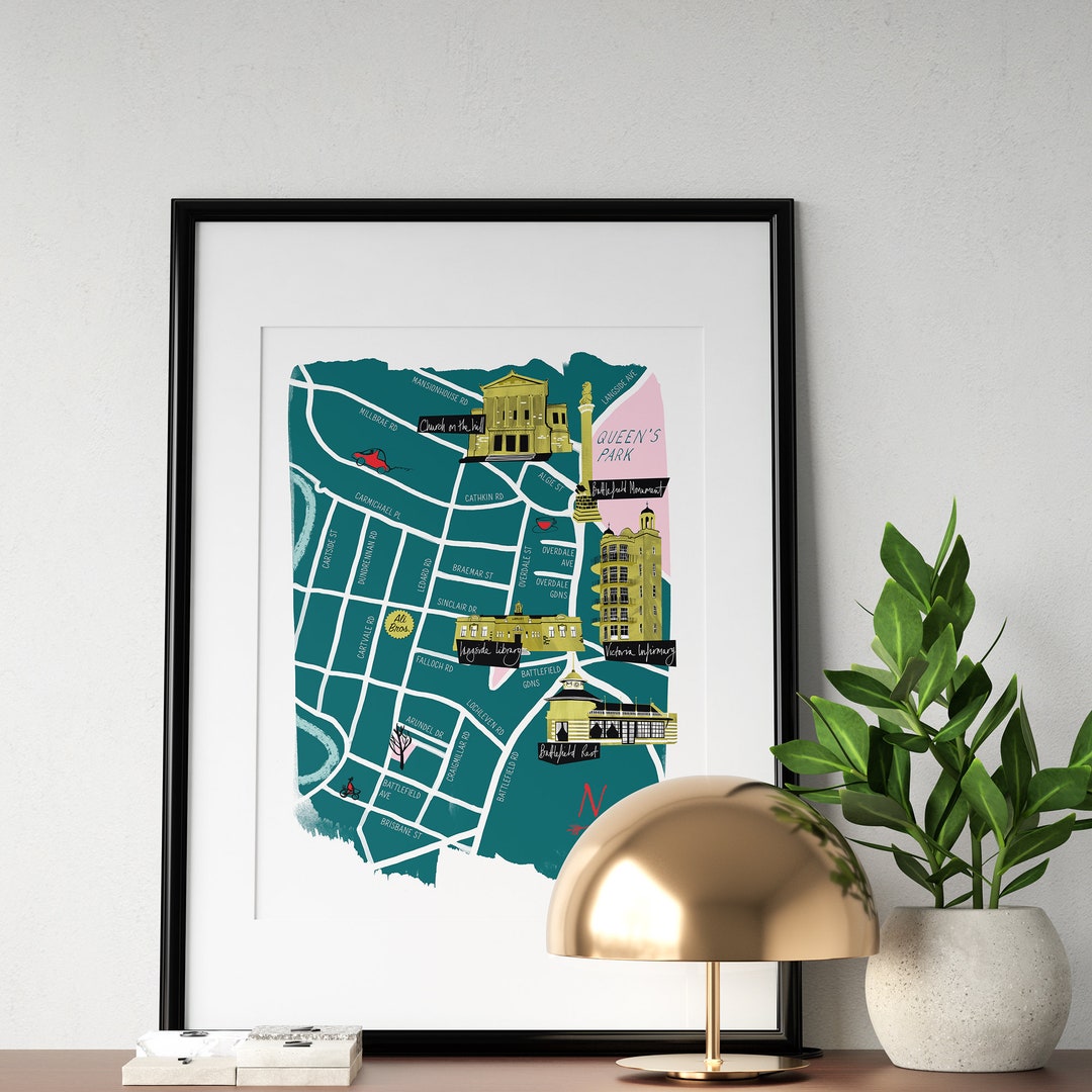 Glasgow Map Battlefield & Langside Giclee Print Teal Colour - Etsy