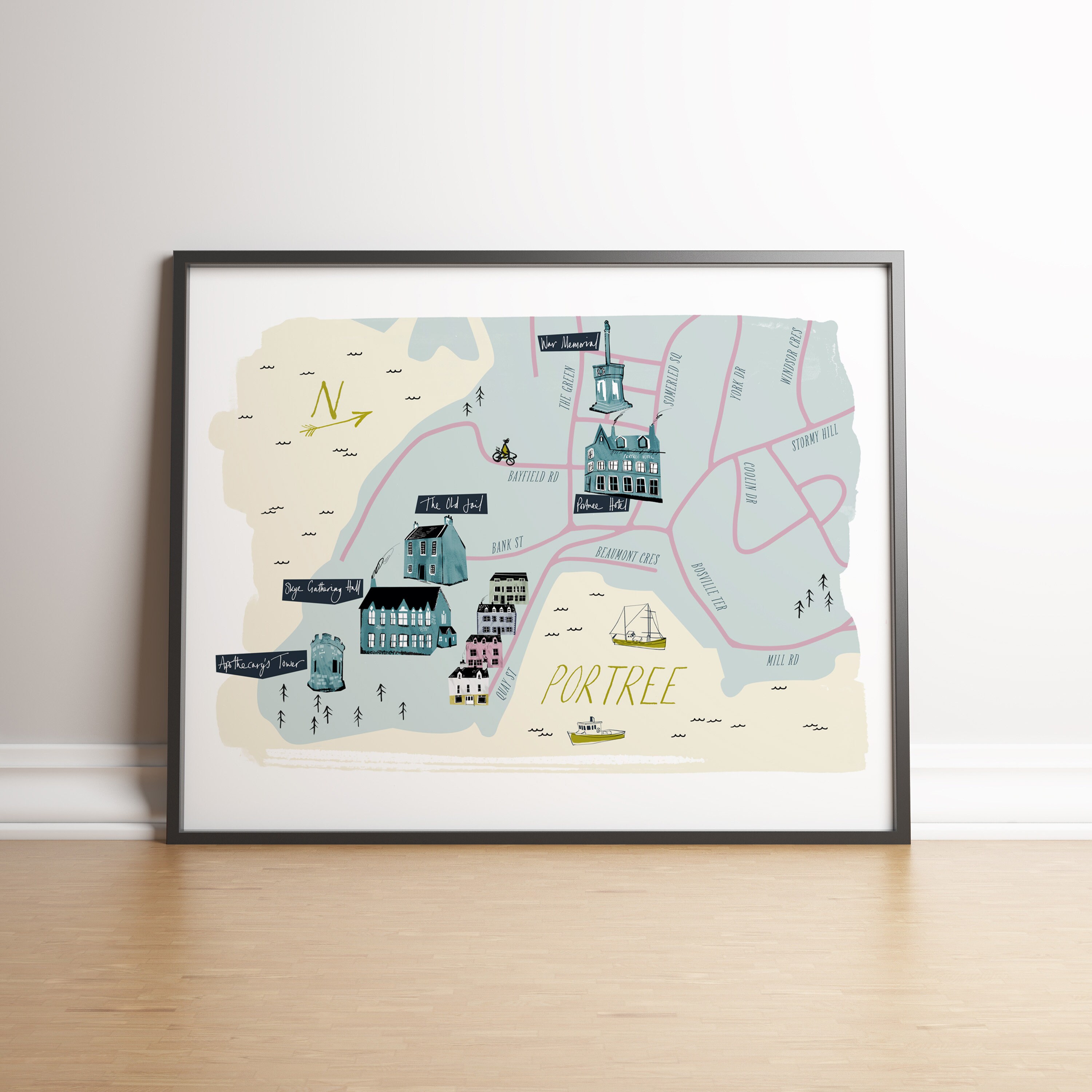 Isle of Skye Portree Map Giclee Print Gift Scotland Print Travel Art ...