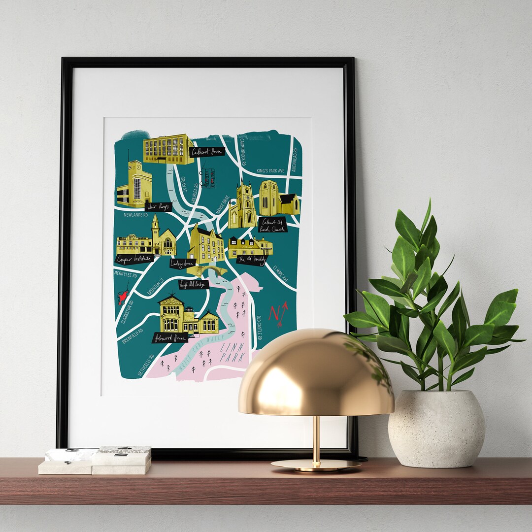 Map of Glasgow Cathcart Giclee Print | Teal Colour | Scotland Print ...