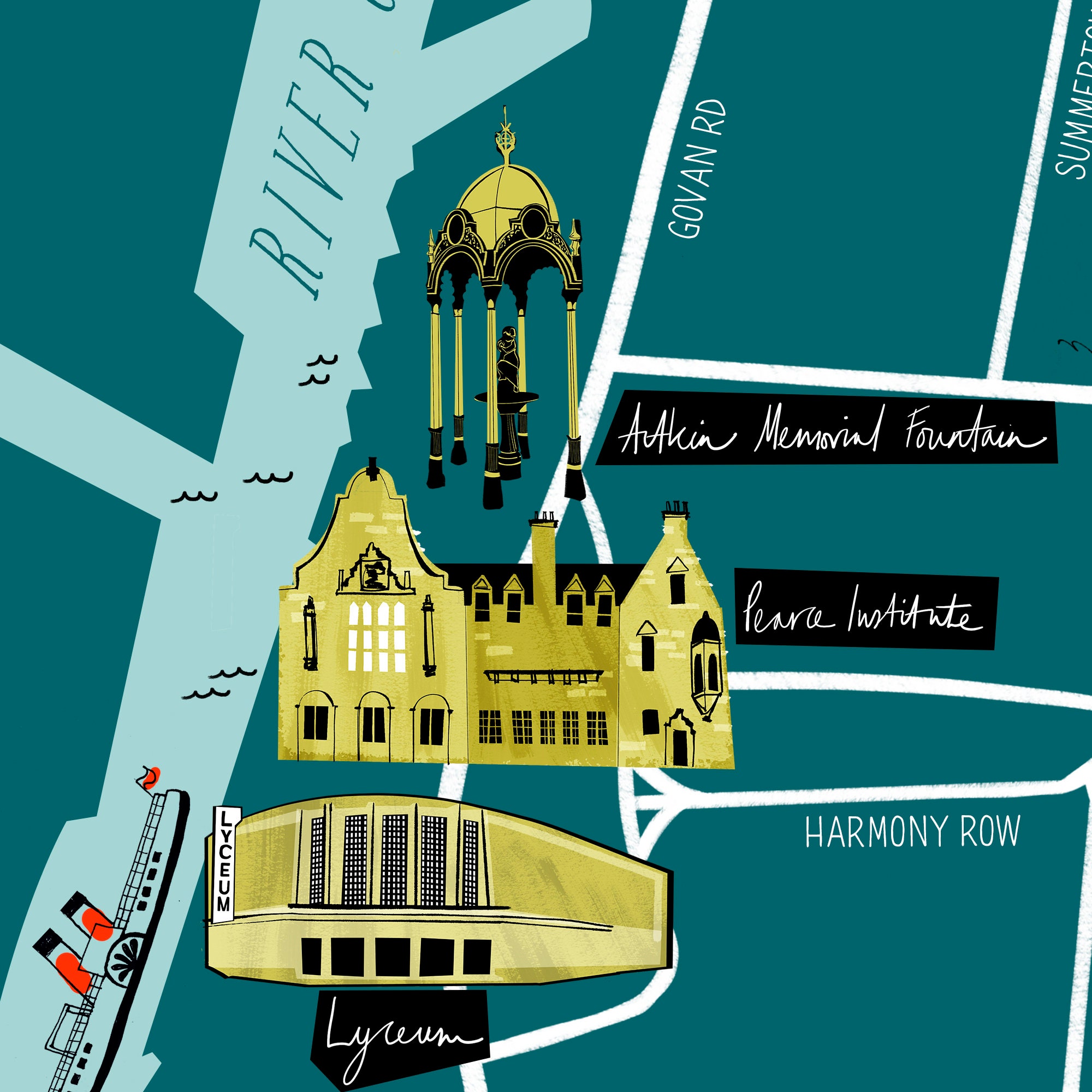 Glasgow Govan Map Giclee Print Teal Colour Retirement Gift - Etsy UK