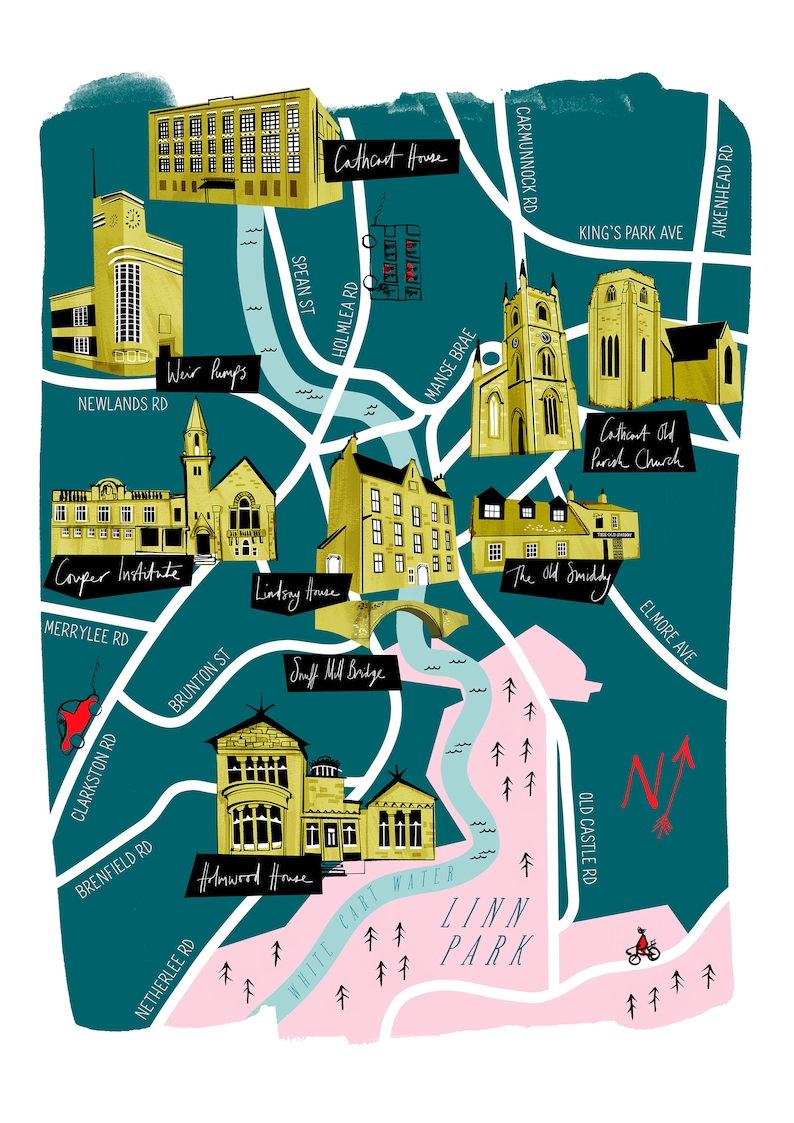 Map of Glasgow Cathcart Giclee Print Teal Colour Scotland - Etsy