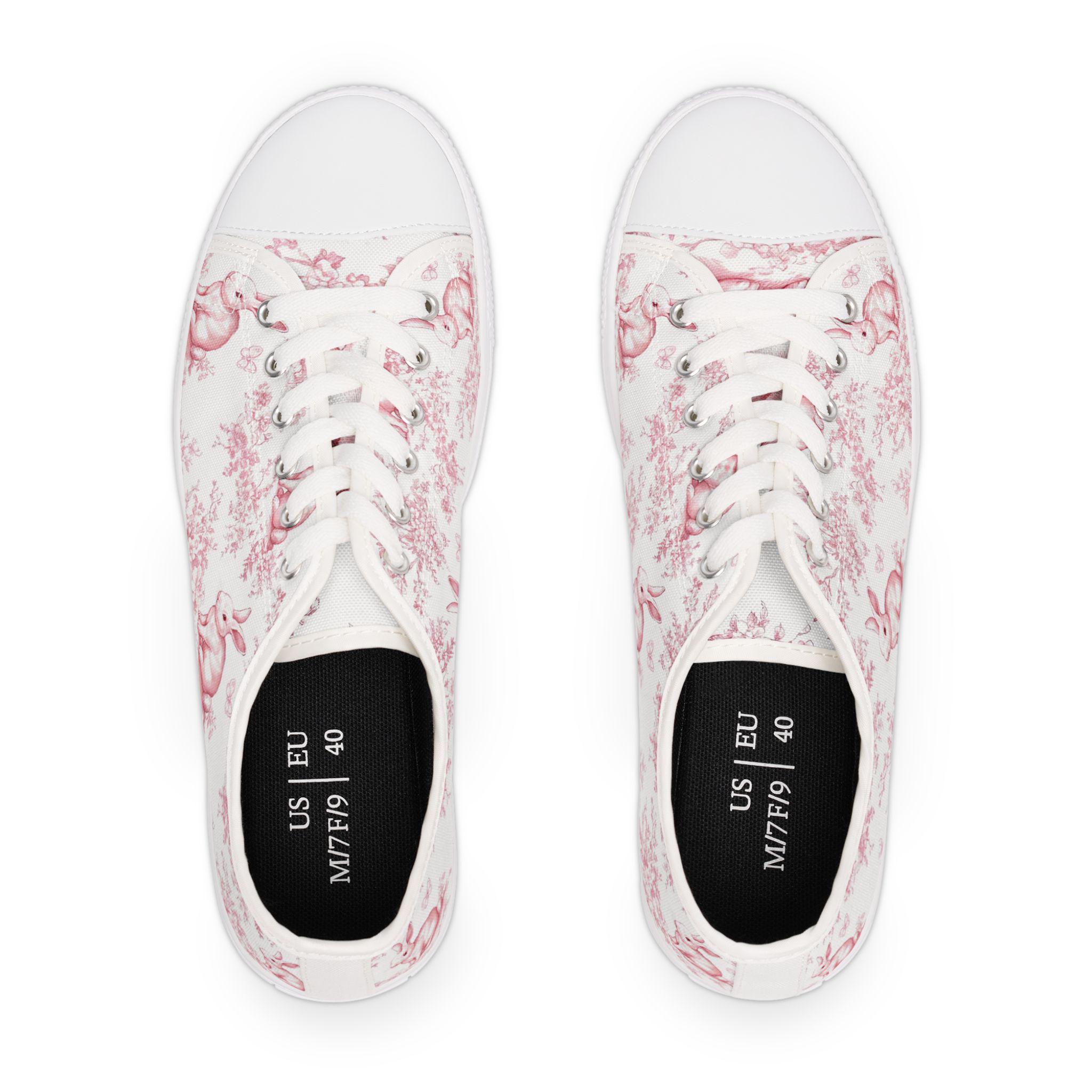 Pink Chinoiserie Easter Bunny Women's Sneakers, Low Top Floral Running ...