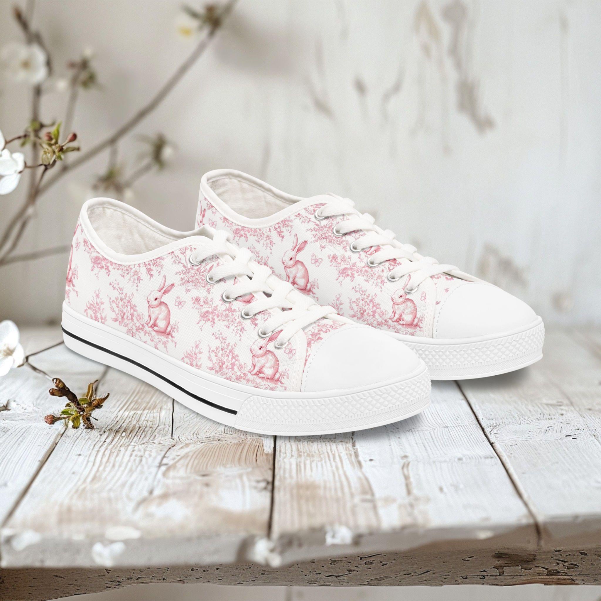Pink Chinoiserie Easter Bunny Women's Sneakers, Low Top Floral Running ...