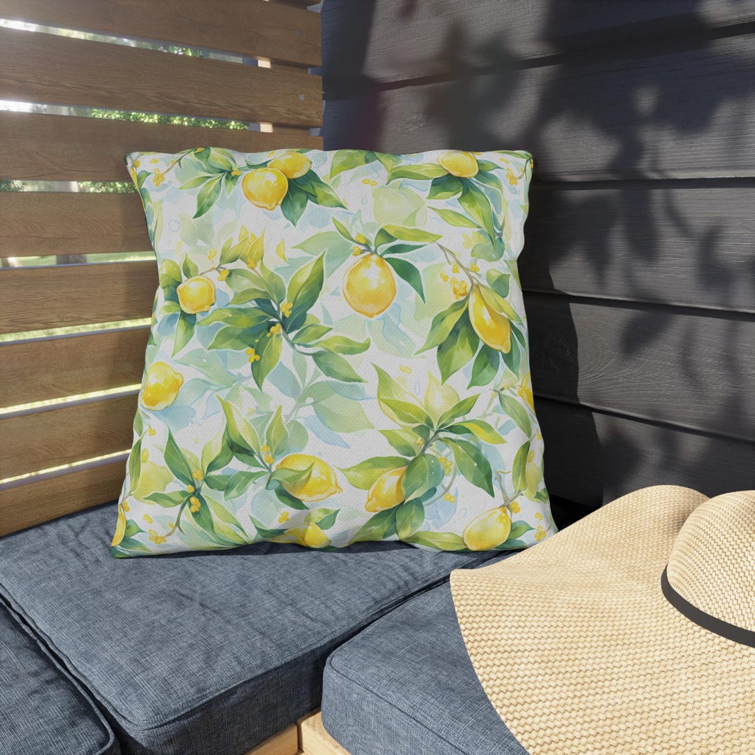 Lemon Print Outdoor Pillows - Fresh Citrus Decor for Patio, Garden ...