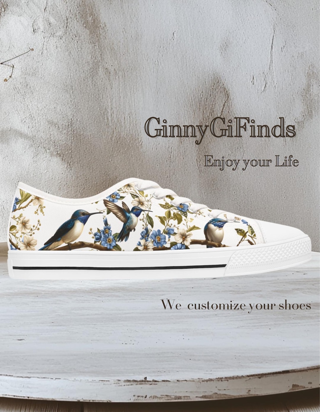 Hummingbird Floral Low Top Sneakers: Women's Casual Bird Shoes - Etsy