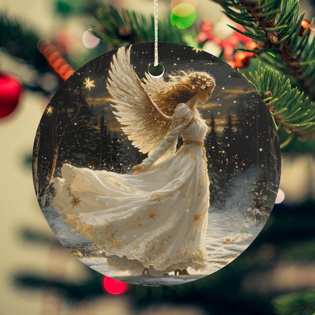 Ceramic Christmas Angel Ornament: Starry Winter Wonderland - Etsy