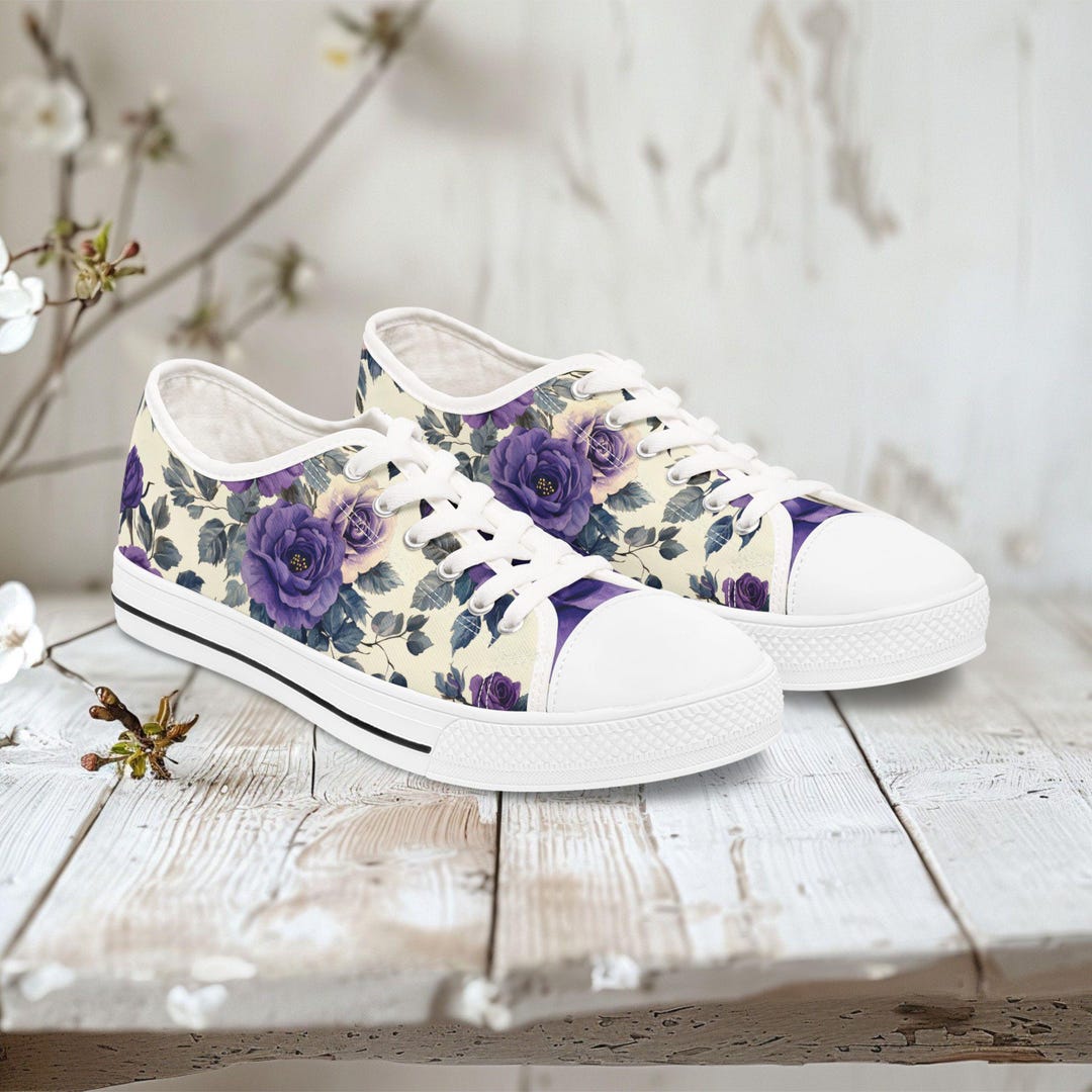 Purple Roses Sneakers - Rose Lover Gift Bridal Shoes, Floral Print ...