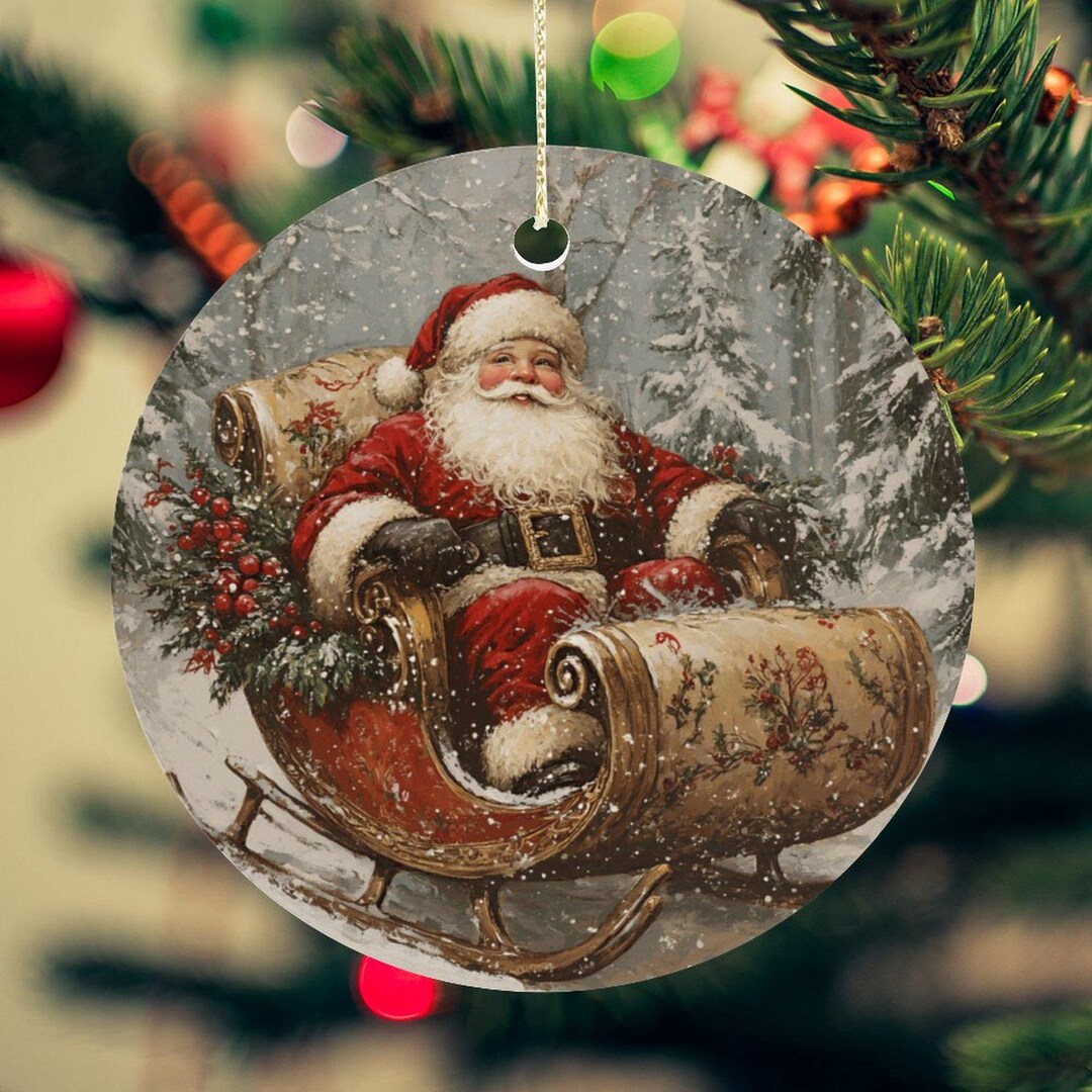 Santa on a Sled in Winter Wonderland Ceramic Christmas Decorations - Etsy