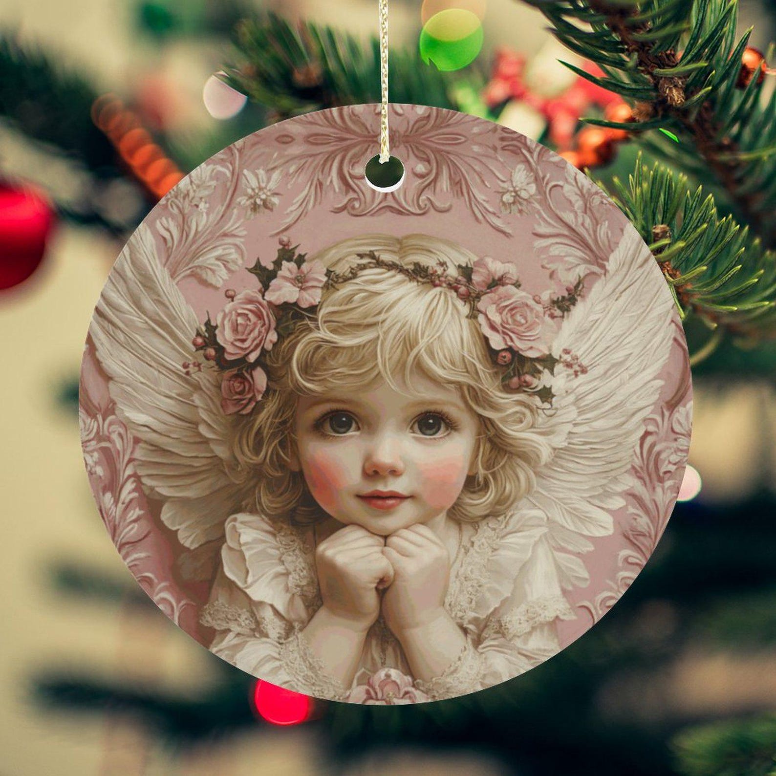 Vintage Ceramic Christmas Angel Ornament: Pastel Rose Regency Style - Etsy