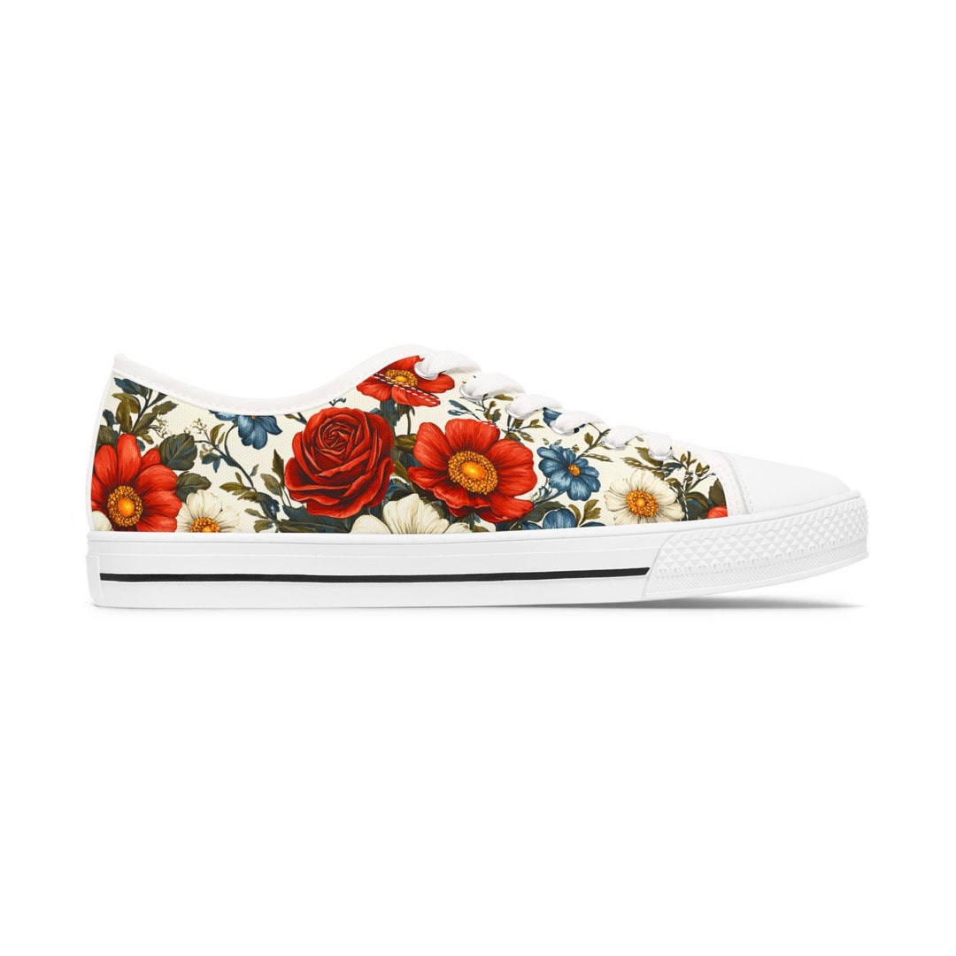 Daisy Roses Shoes, Flower Women's Fashion Footwear, Flower Print Tennis ...