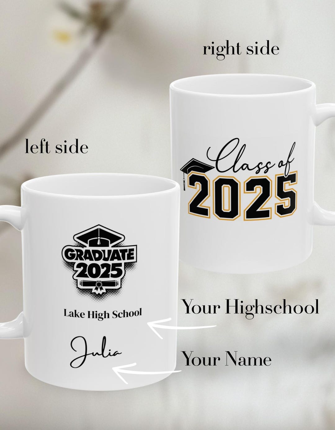 Graduation Ceramic Mug, Personalized High School Grad Gift, Custom Name ...
