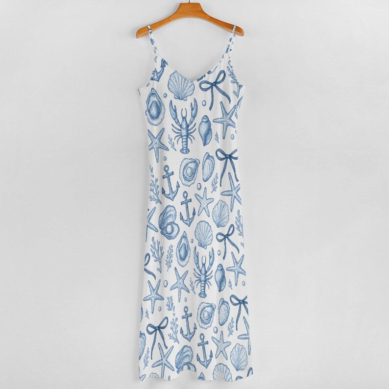Oyster Seashell Print Slip Dress: Coastalcore Ankle-length Dress - Etsy