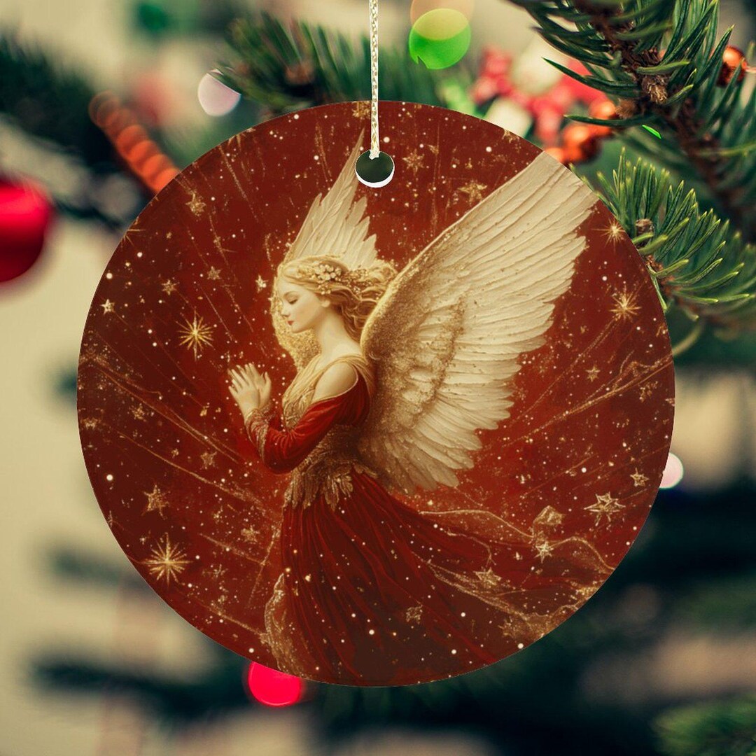 Red Christmas Angel, Victorian Angel Ornament Ceramic Christmas ...