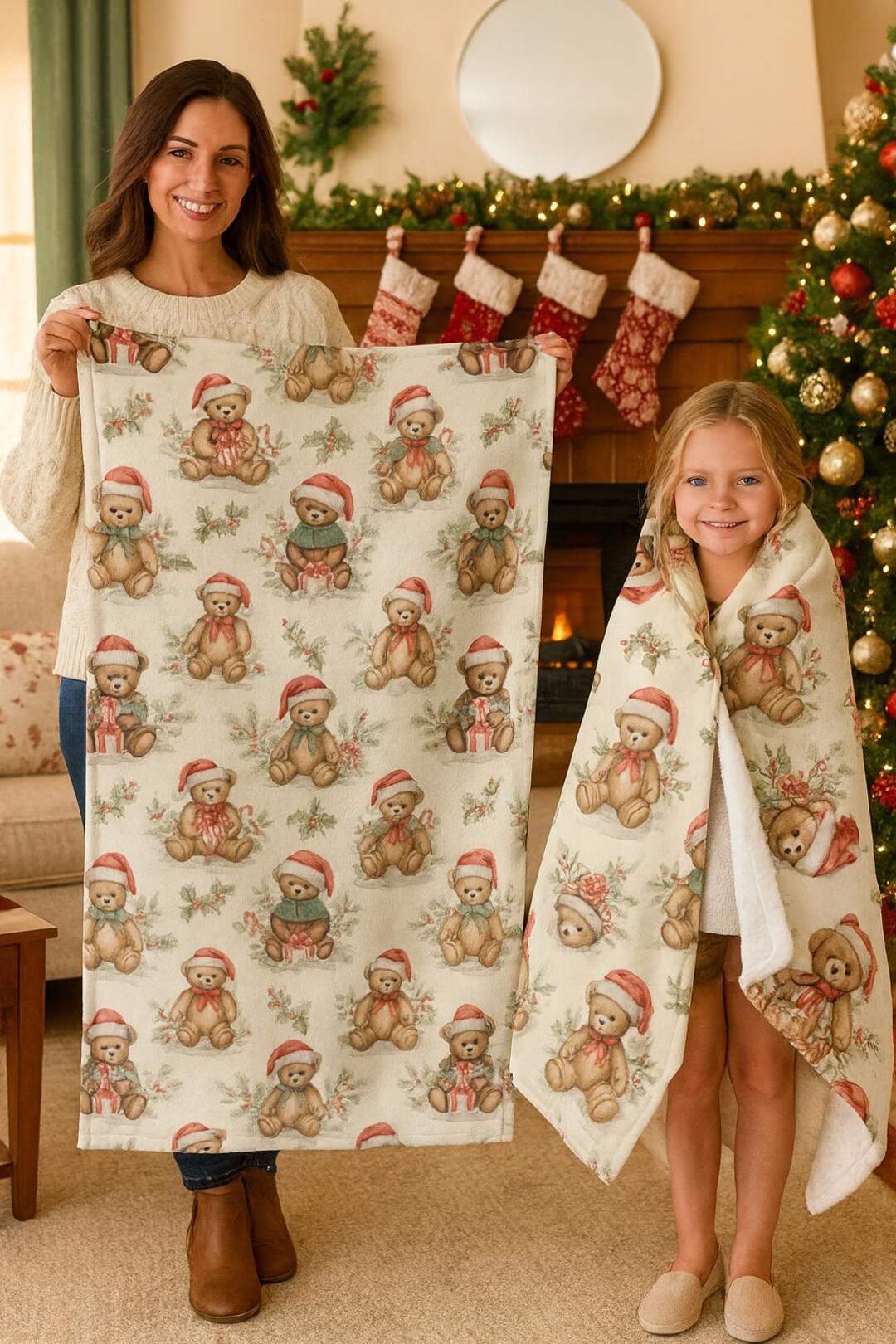 Christmas Teddies Throw Blanket for Kids - Cozy Holiday Bear Decoration ...