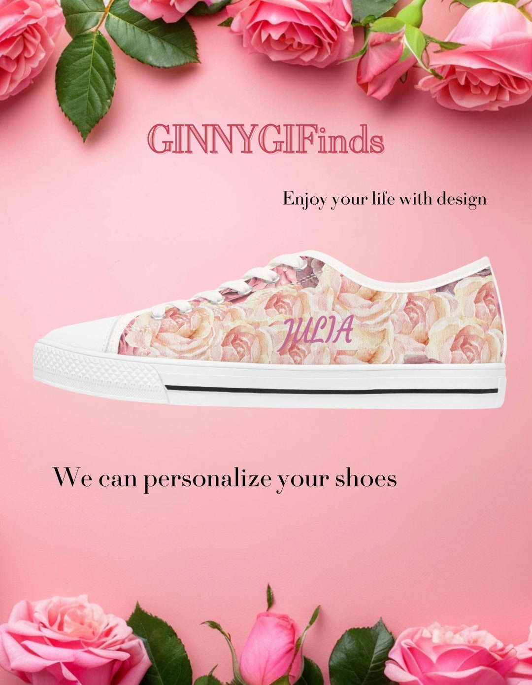 Floral Sneakers, Pink Roses Shoes, Custom Shoes, Matching Floral ...