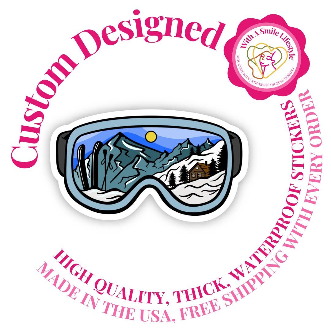 Ski Mask Sticker - Winter Adventure Vinyl Sticker With Mountain Scene ...