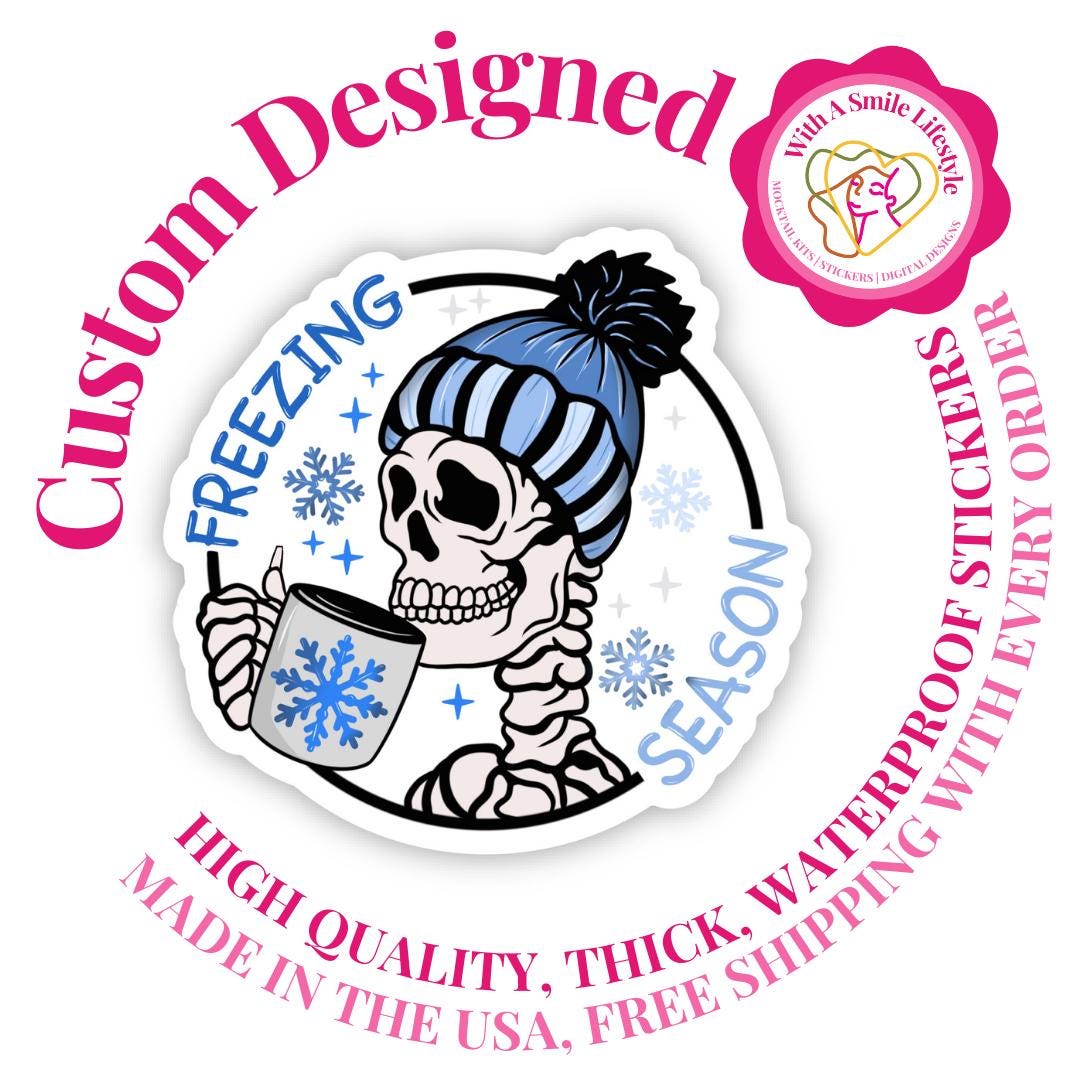 Freezing Season Sticker Skeleton Winter Mug Vinyl Sticker for Laptops ...