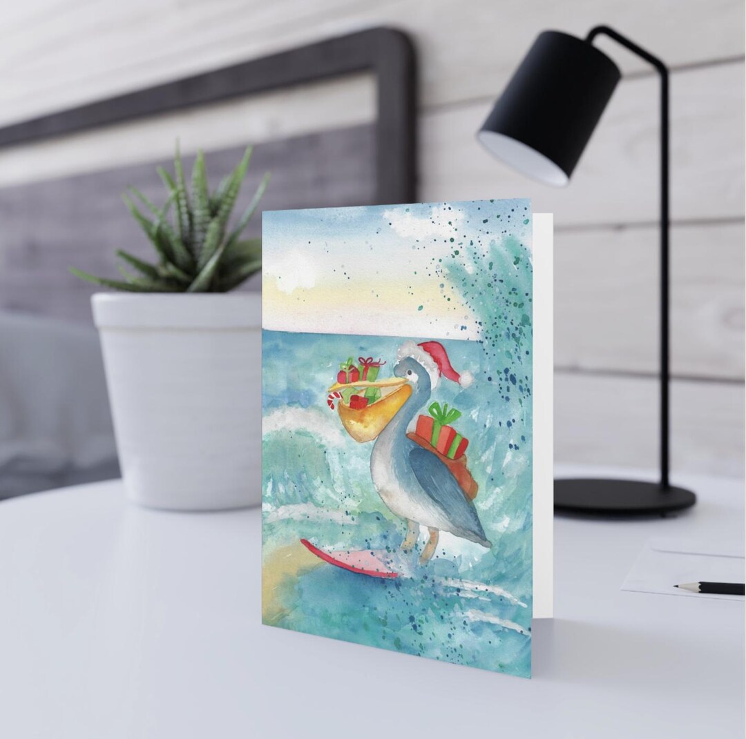 Surfing Pelican Delivery Team Christmas Card – Coastal Surf Holiday ...
