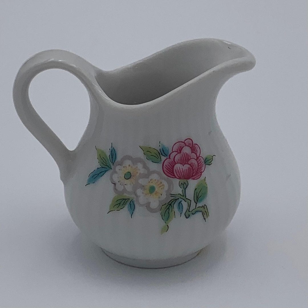 Miniature Porcelain Pitcher Dolls Children Pink White Flowers Vintage ...