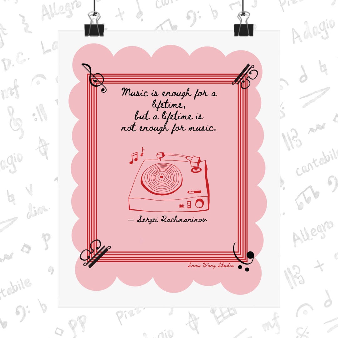 Sergei Rachmaninov Music Quote Poster - Music Room Poster Pink and Red ...
