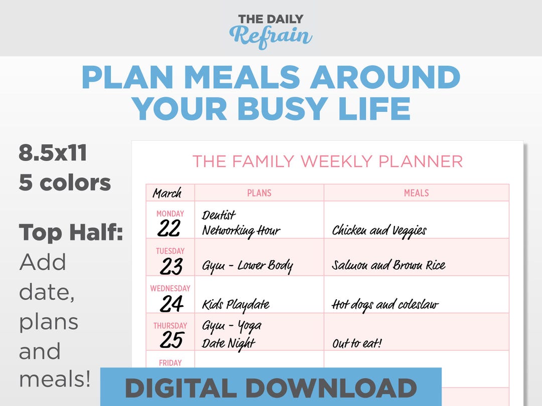 Family Meal Planner Template Family Weekly Printable Custom Meal Plan ...