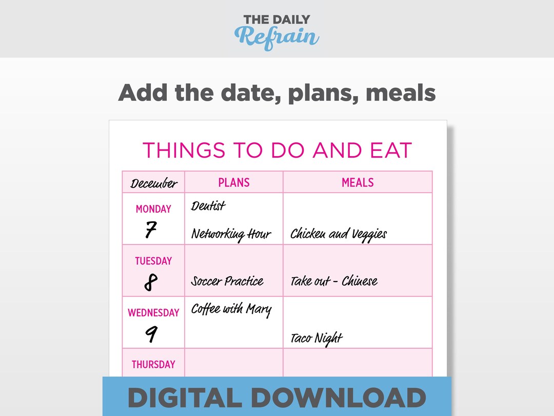 Digital Meal Planner Printable Custom Meal Plan Download Meal Planner ...