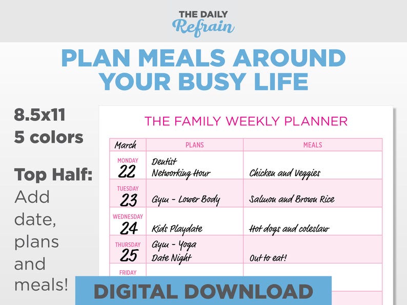Printable Meal Planner Printable Custom Meal Plan Digital Download Meal ...
