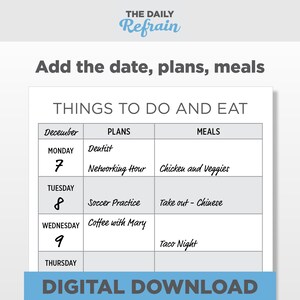 Custom Meal Planner Template Calendar Weekly Meal Plan Printable Meal ...