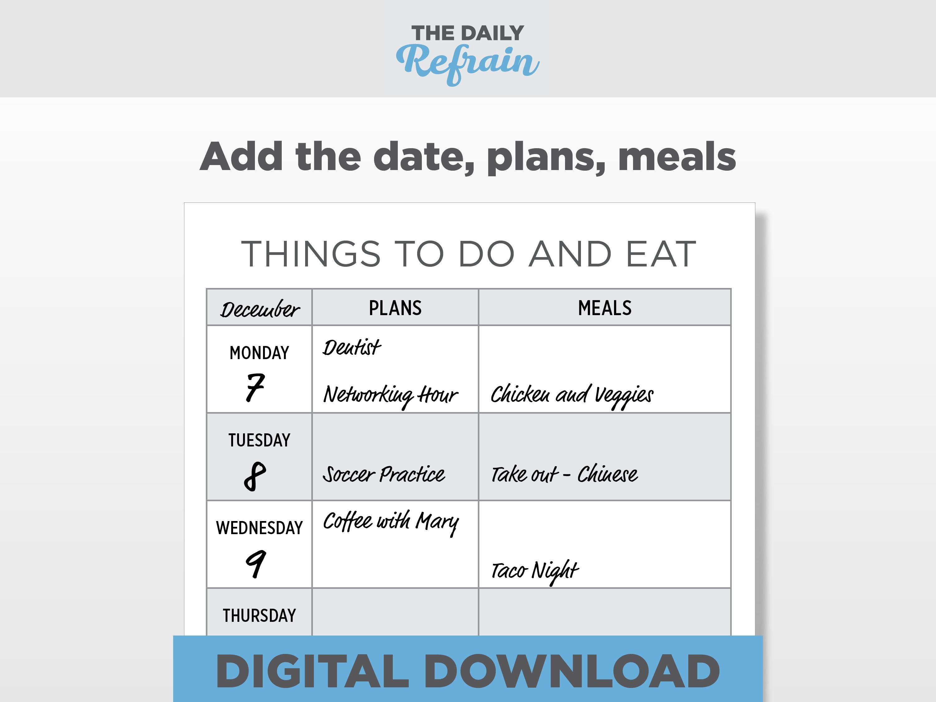 Custom Meal Planner Template Calendar Weekly Meal Plan Printable Meal ...