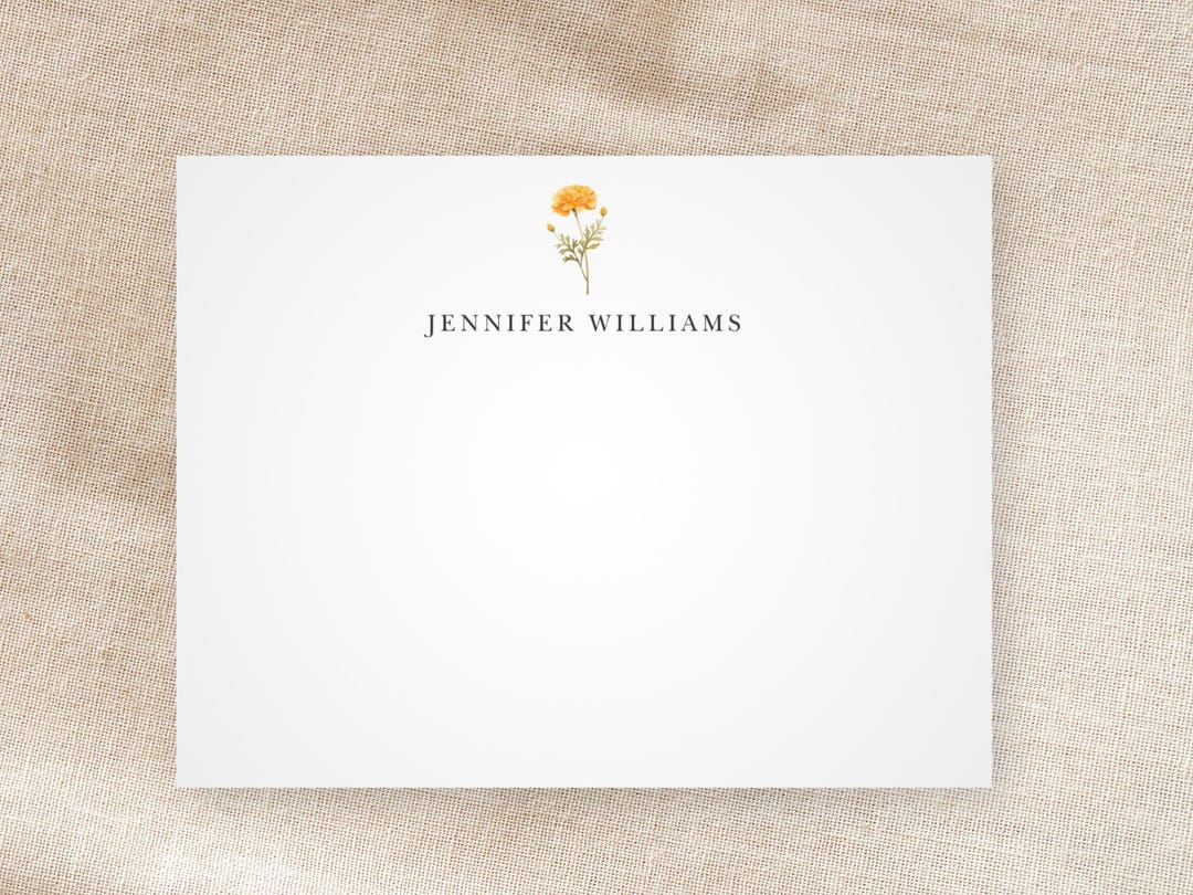 Custom Marigold Flower Note Cards | Personalized Stationery | October ...