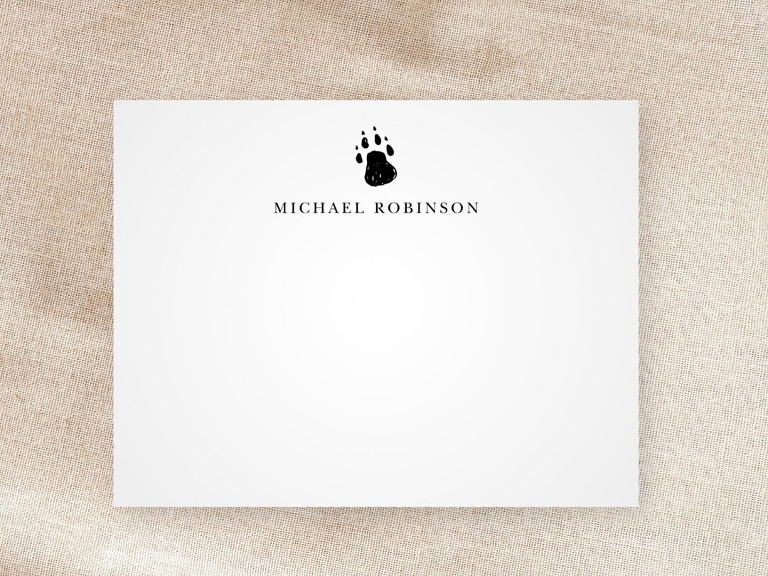 Custom Paw Print Note Cards | Personalized Stationery | Black Line Art ...