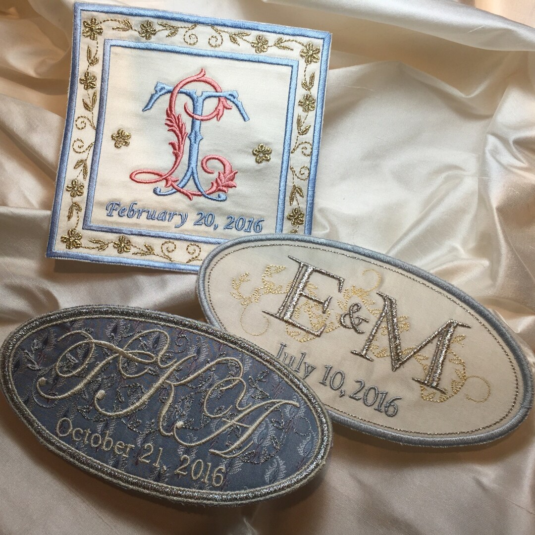 Wedding Dress Label Custom Embroidered French Silk Blue Paisley ...