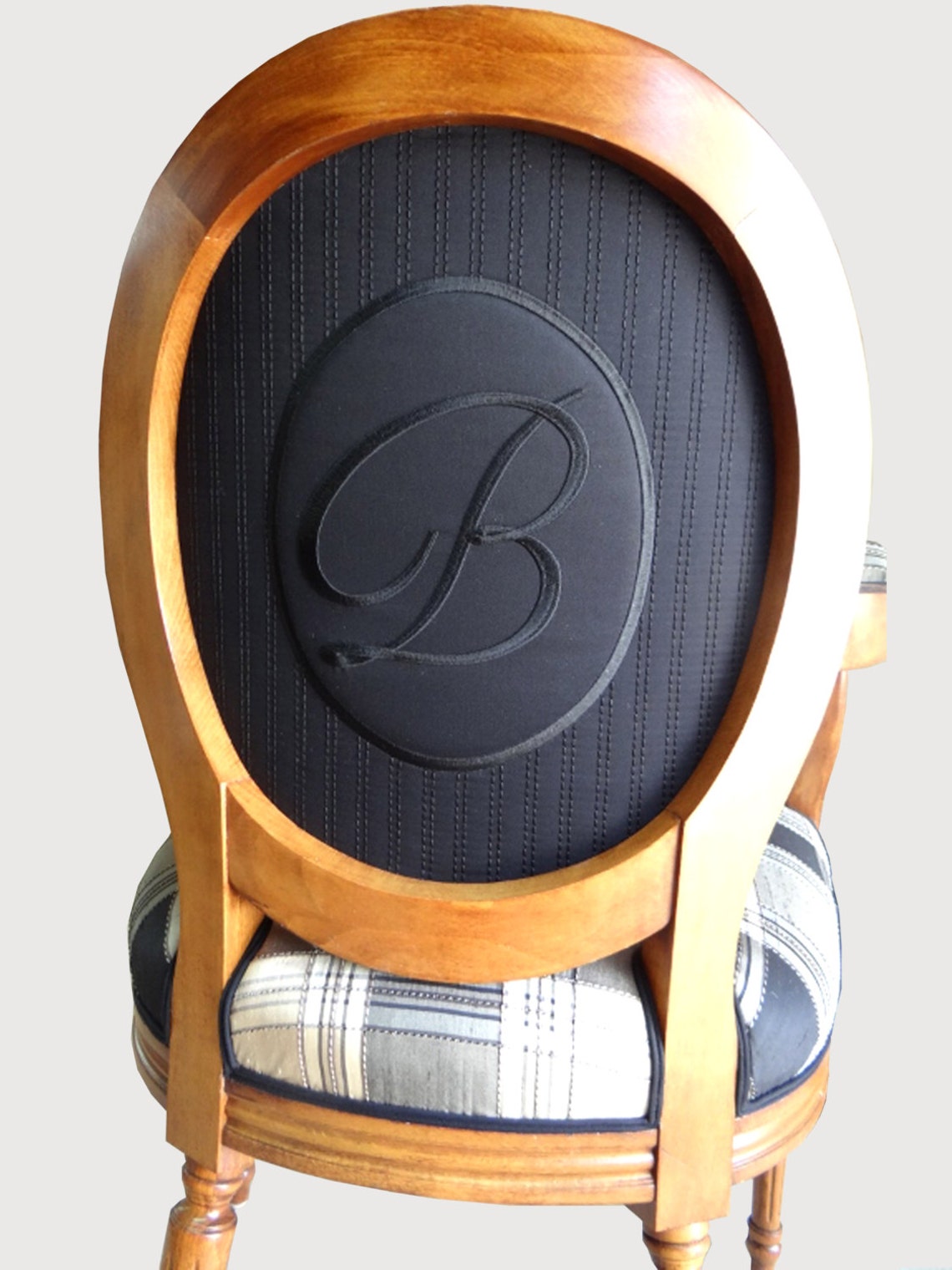 Custom Embroidered Back of Chair Black Satin Monogram Quilted - Etsy