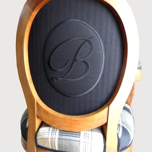Custom Embroidered Back of Chair Black Satin Monogram Quilted Interior ...