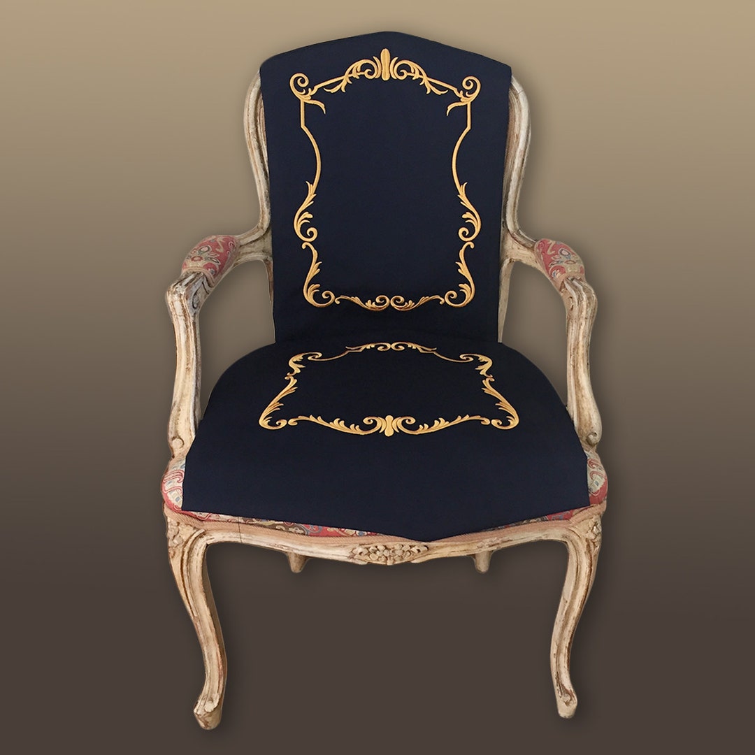 Embroidery Chair Back Seat Navy Gold Custom Design French - Etsy