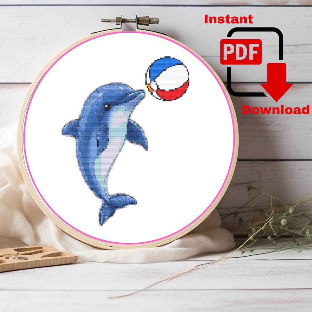Dolphin Playing With Ball Cross Stitch Pattern - Ocean Animal ...