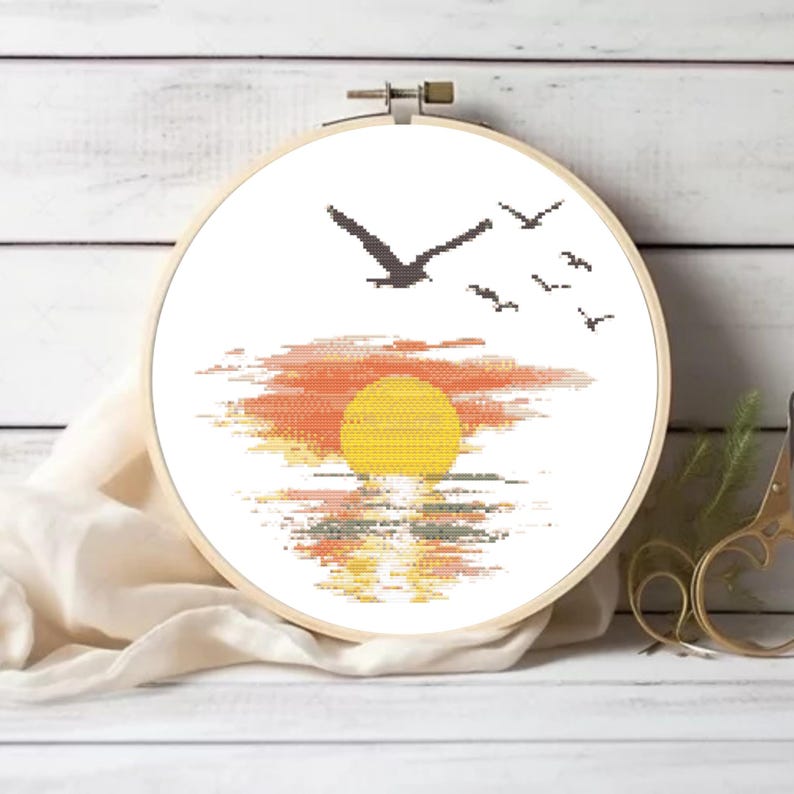 Modern Sunset Cross Stitch Pattern PDF, Minimalist Beach, Ocean ...