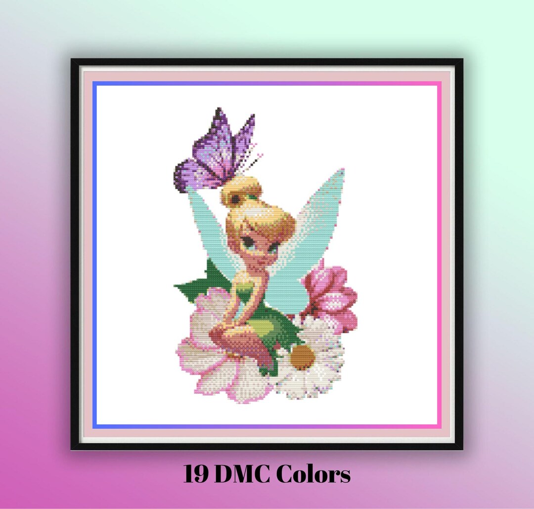 Tinker Bell Fairy Cross Stitch Pattern, Floral and Butterfly Charm ...
