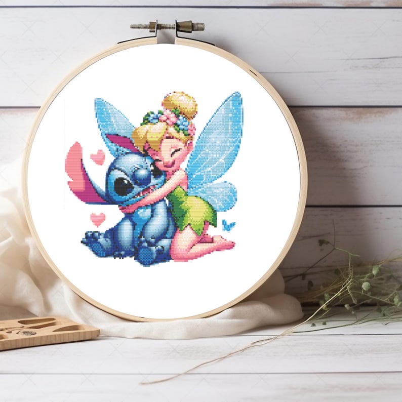Stitch and Tinkerbell Cross Stitch Pattern - Nursery Pattern, Kids Room ...