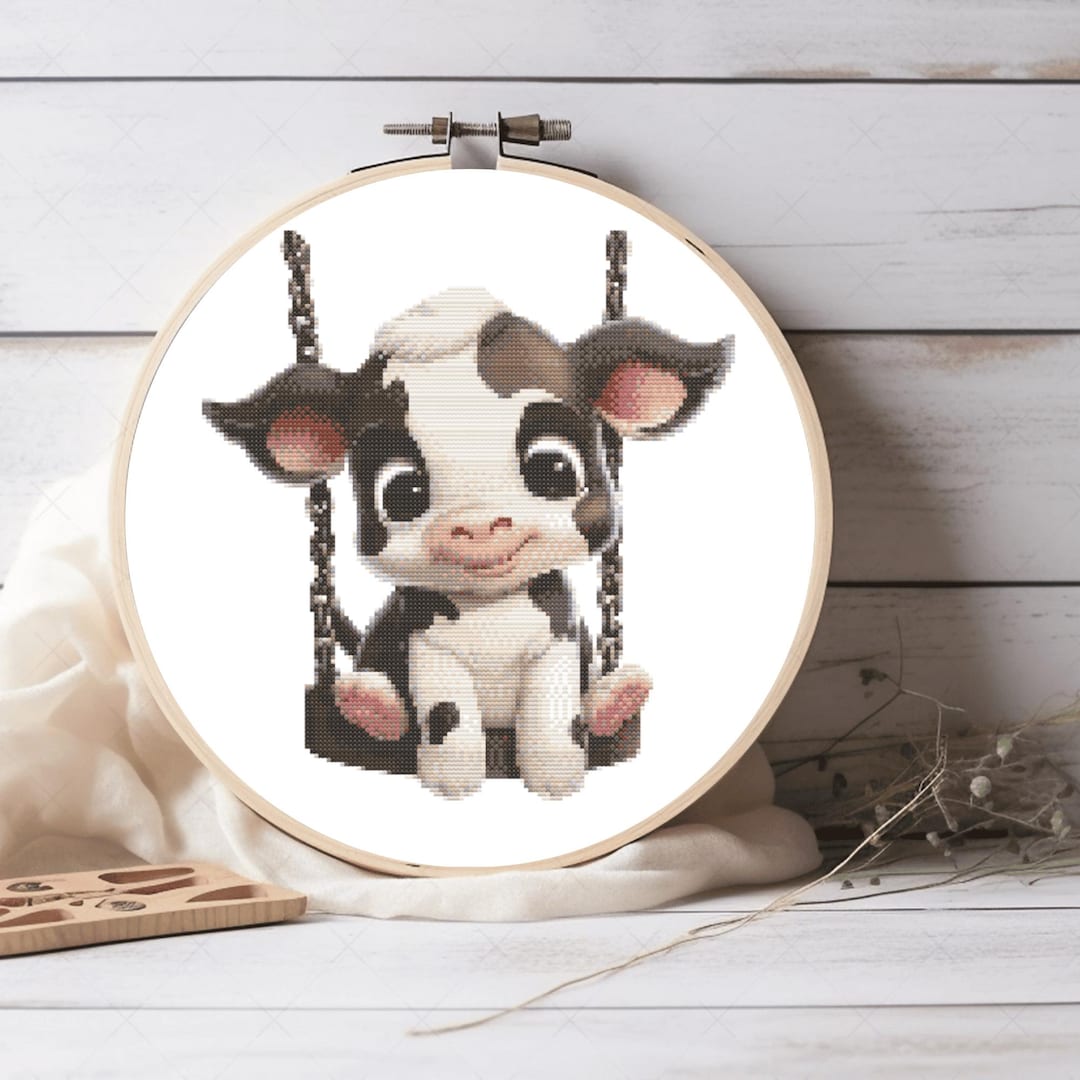 Cow on Swing Cross Stitch Pattern | Playful Nursery Decor DIY PDF ...